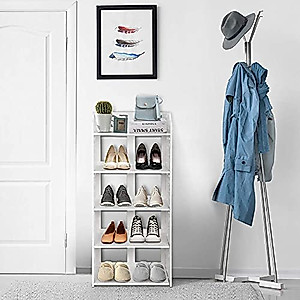 White Shoe Rack, 5 Tier Modern Wooden Shoe Storage Shelf Wood Narrow Shoe Stand Organizer for Home Living Room Bedroom Hallway Entryway Closet