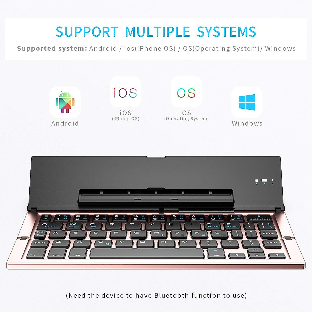 Geyes Bluetooth Keyboard Foldable Portable Folding Travel Keyboard for iPhone 15 Pro Plus/Xs/max/x/14/13 /12/11 /iPad/iPad Mini 4, Samsung Android Tablet Smart Phone (Rose Gold)