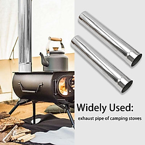 Hoypeyfiy 2.36'' Stove Pipe, 2PCS Lengthen Straight Chimney, Stainless Steel Flue for Stove Exhaust