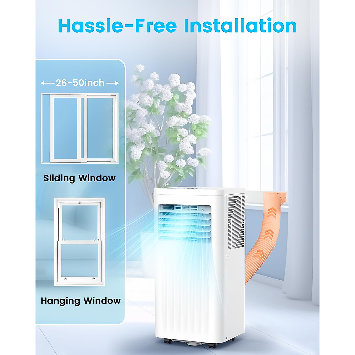 Joy Pebble 10000 BTU Portable Air Conditioners, 4 Modes portable AC with Cooling, Fan, Dehumidifier & Sleep Mode, Cooling up to 450 Sq.Ft. with 24H Timer/Digital Display/RC & Window Kit, White