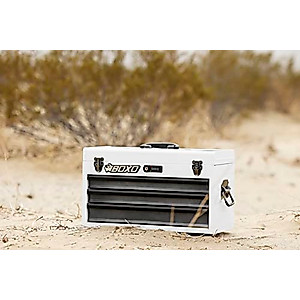Boxo USA Hand Carry Tool Box 3-Drawer Heavy Duty Steel Toolbox with Lock System (White)