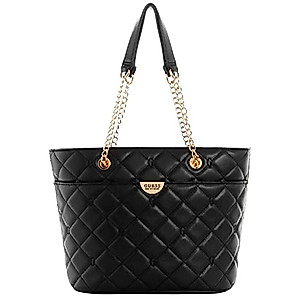 GUESS Women's GS Embroidered Quilted Tote Bag Handbag - Black