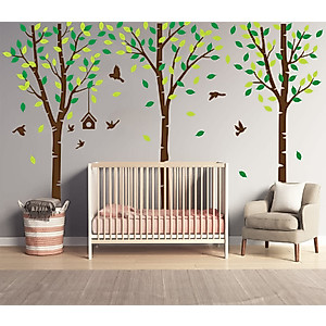 128 x 82inch Giant Jungle Forest Tree Wall Decals Birds Wall Stickers Green Leaves Wall Murals Decor for Kids Bedroom Nursery Living Room Office Home Decoration (Brown)