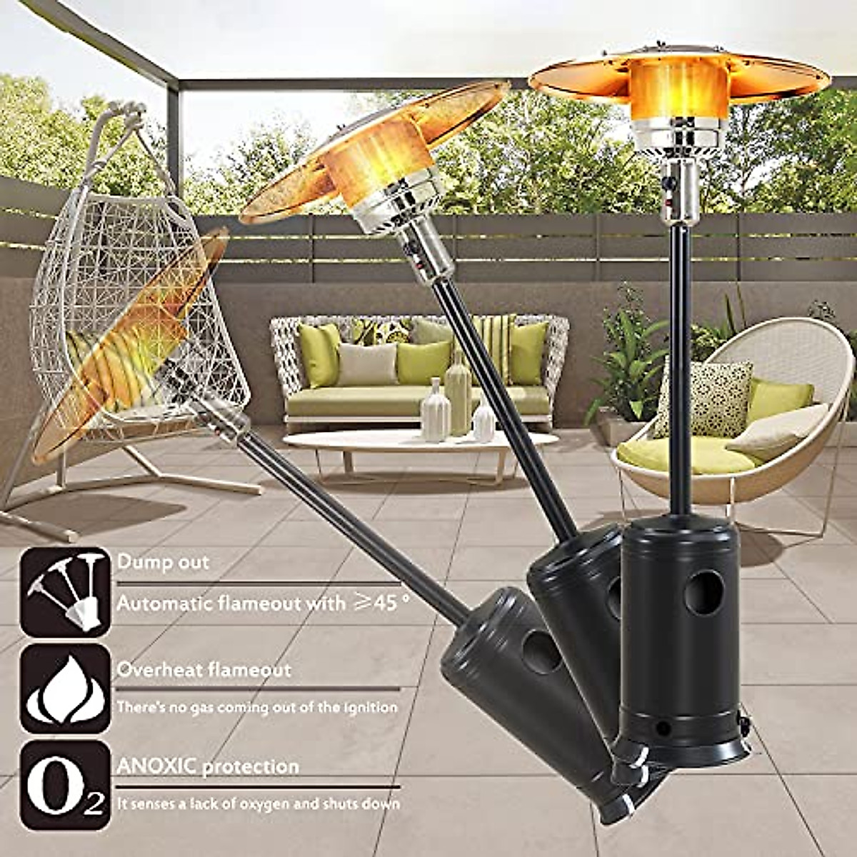 48000 Btu Outdoor Heaters for Patio - Patio Heater Propane, Outdoor Heater with Wheels, Ground Plugs, Propane Heater for Garden, Party, Backyard