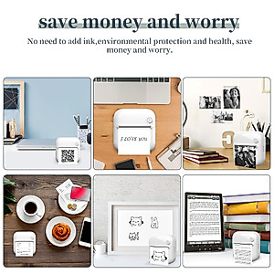 Sticker Printer, Mini Printer,Inkless Sticker Printer,Mini Sticker Printer,Compatible With IOS + Android for Learning Assistance, 3 Pcs sticker rolls, Study Notes, Memo, Fun, Work, Journal (White)