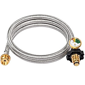 SHINESTAR 5FT Propane Adapter Hose with Gauge for Coleman Camping Stove, Mr. Heater Buddy Heater, and Other Portable Propane Appliances, POL Connection