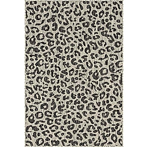 Unique Loom Outdoor Safari Collection Transitional Indoor & Outdoor Wildlife Inspired Animal Print with Leopard Design Area Rug, 4 x 6 ft, Black/Light Gray