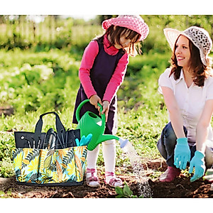 GERYMU Garden Tool Bag, 8 Pockets Garden Tote Bag, Heavy Duty Oxford Garden Tool Storage Bag, Gardening Tool Kit Holder (Floral Yellow)