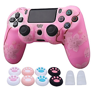ROTOMOON Sakura Silicone Controller Skins for PS4 with 8 Thumb Grips, Sweat-Proof Anti-Slip Controller Cover Skin Protector Compatible with PlayStation 4 Slim/Pro Controller…