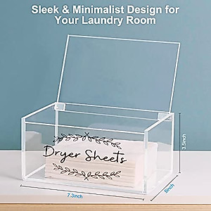 Laundry Dryer Sheet Container with Lid- Clear Acrylic Dryer Sheet Dispenser for Storage Fabric Softener Sheets, Transparent Container Storage Box Dryer Sheet Holder for Laundry Room Organization