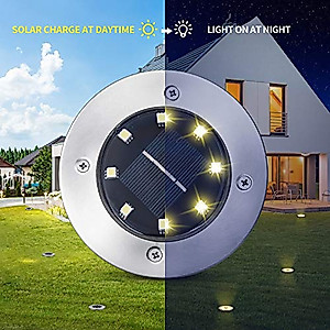 pozzolanas Solar Ground Lights 16 Packs - 8 LED Solar Garden Lights Outdoor Waterproof in-Ground Lights, Solar Disk Lights Outdoor Landscape Lights for Lawn Pathway Yard Driveway (Warm White)