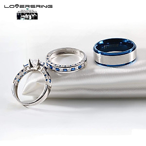 Bridal sets Wedding Ring Sets His And Hers Promise Ring Couples Bridal Sets Women 925 Sterling Silver Square Cz Man Titanium Wedding Bands