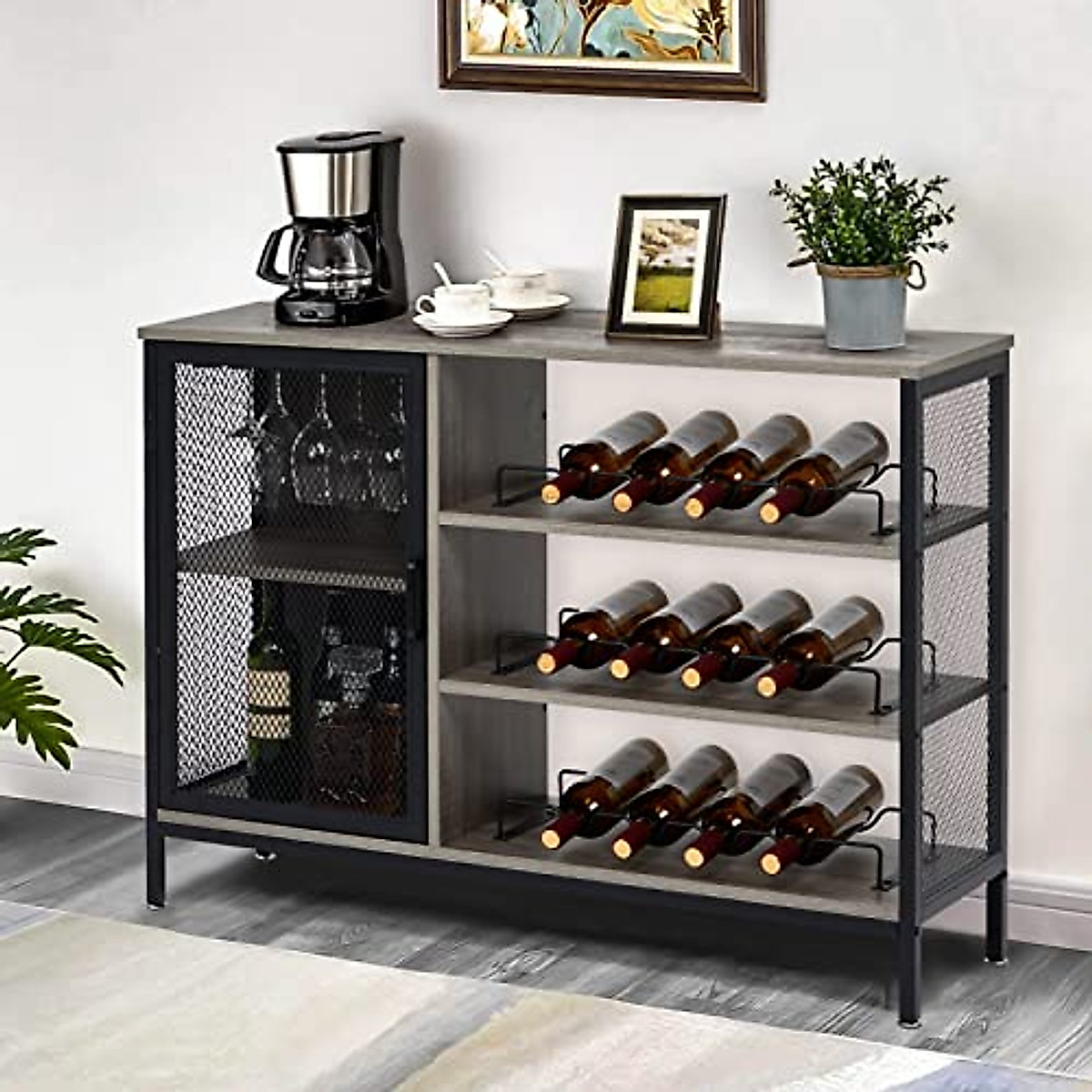 Bar Cabinet Liquor Cabinet Bar for Home, Wine Cabinet with Removable Wine Rack and Glass Holder, Coffee Bar Cabinet with Storage, Corner Cabinet Home Bar Furniture (Grey)