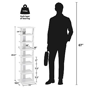 YOUDENOVA 7 Tiers Vertical Shoe Rack, Wooden Shoe Storage Stand, Space Saving Vertical Shoe Organizer, Entryway Shoes Tower, Modern Shoe Rack Organizer