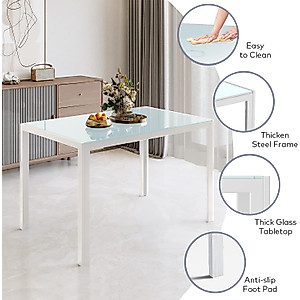 Gizoon Glass Dining Table Sets for 6, 7 Piece Kitchen Table and Chairs Set for 6 Person, PU Leather Modern Dining Room Sets for Home, Kitchen, Living Room