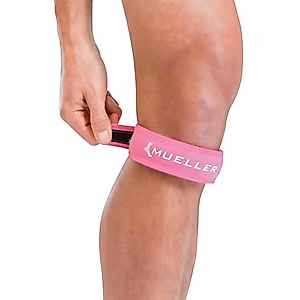 MUELLER Sports Medicine Jumper's Knee Single Strap, Knee Pain Relief Support for Men and Women, Ideal for Osgood-Schlatter's, Runner's Knee, Patellar Tendinitis, Pink, One Size