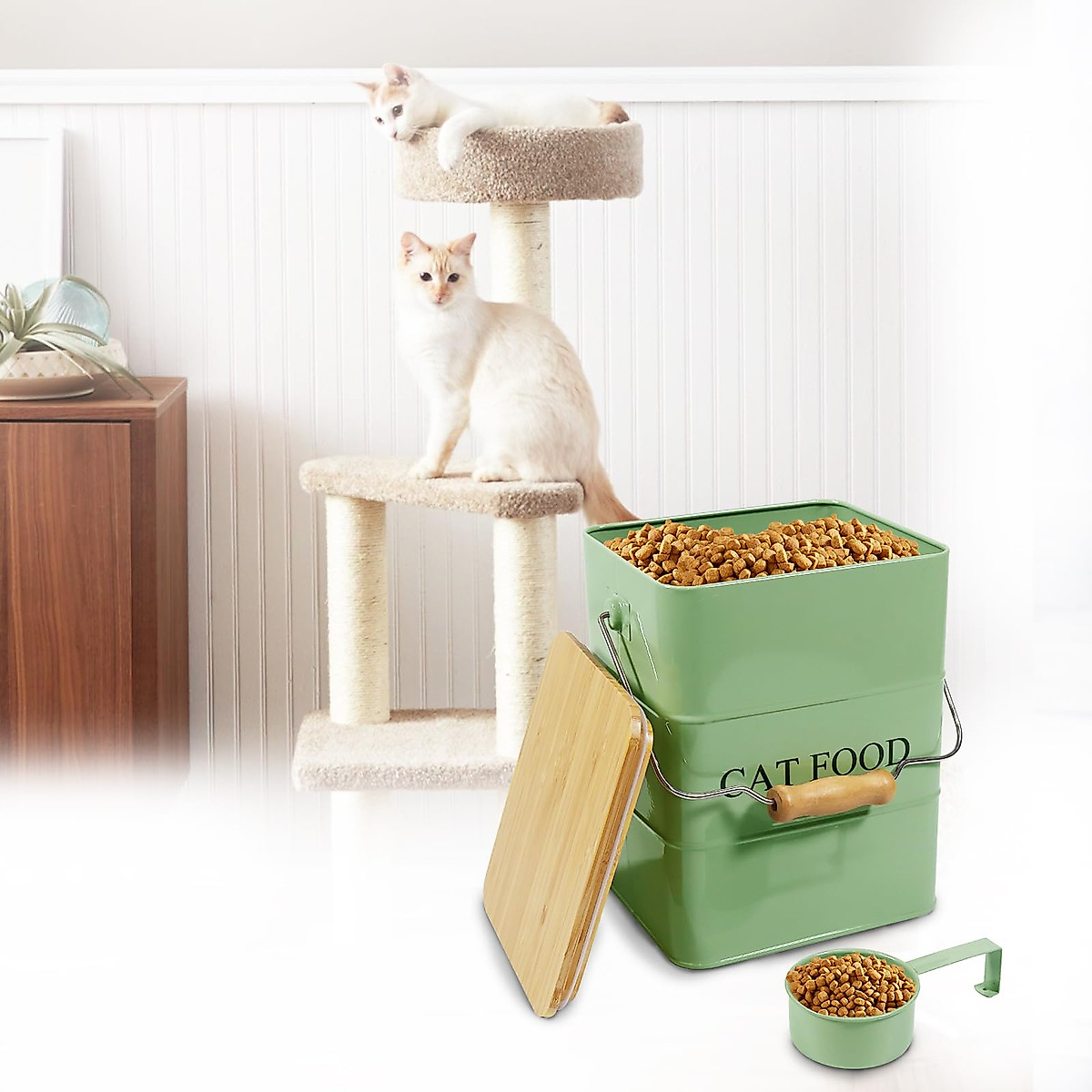 Yomjarl Farmhouse Cat Food Storage Container,6L Cat Food Canisters,Pet food Container Hold 5~6lbs Cat Food Treats,Airtight Cat food Storage with Lid and Scoop,Kibble Container Countertop-Green…