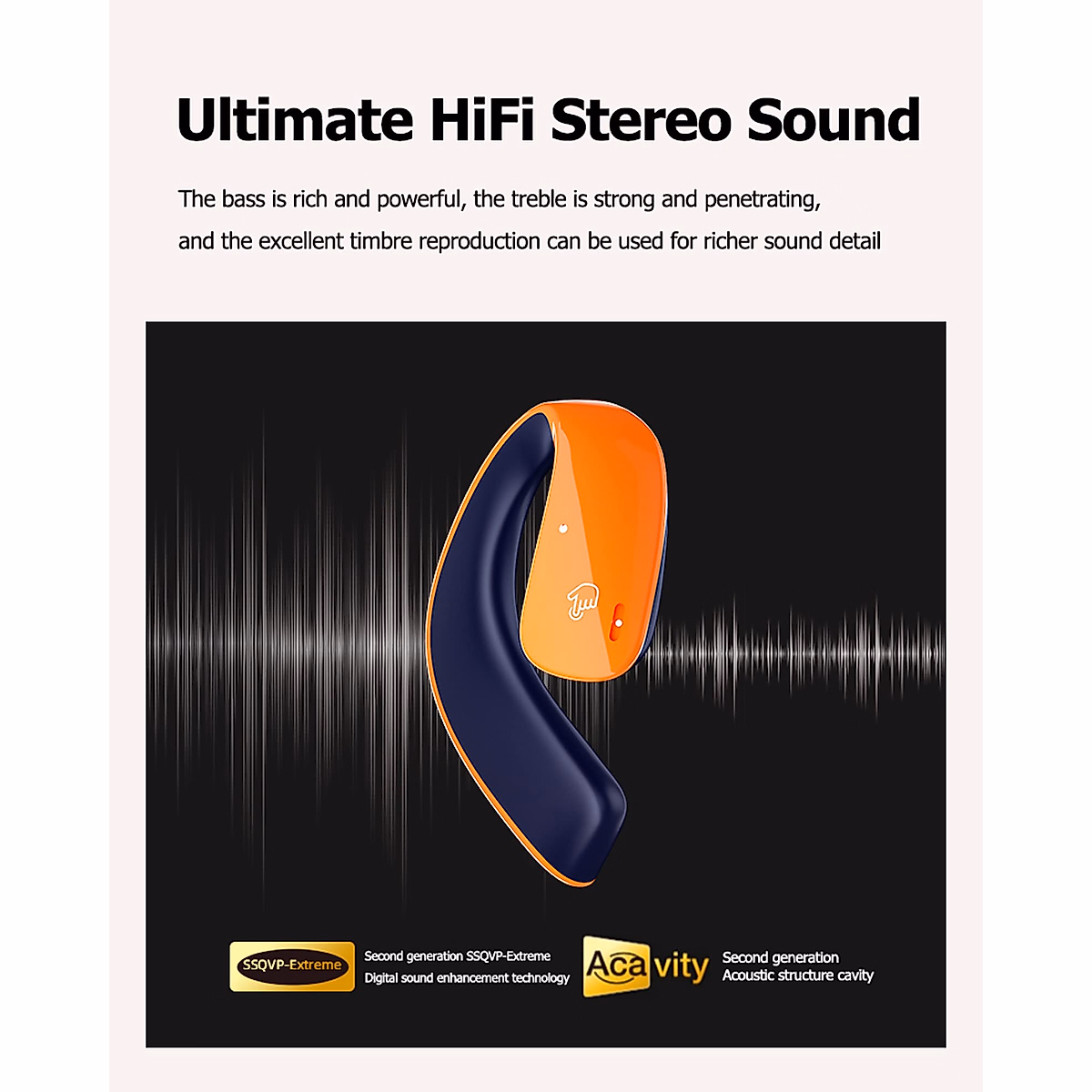 Wireless Ear Hanging Bluetooth Headset Open Ear Headphones Wireless Bluetooth Earbuds with Earhooks Earless Out of Ear Air Bone Conduction Headphones Bluetooth Over The Ear Earbuds for Sport- Orange