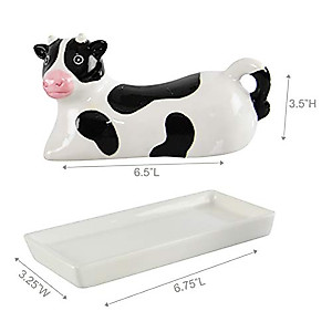 HOME-X Black and White Cow Butter Dish, Butter Dish with Cover, Farmhouse Dish for Stick of Butter Stick, Dish with Lid, 6 ¾”L x 3 ¼” W x 3 ½”H, Black/White