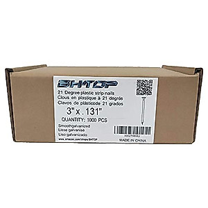 BHTOP 3 Inch Framing Nails, 21 Degree Bright Smooth Shank Plastic Collated Nails for Framing Nailer, 3 x .131,(1000 per Box)
