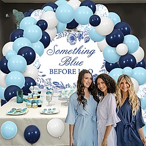 JOYMEMO Something Blue Before I Do Bridal Shower Decorations for Women, Blue and White Balloons Garland Arch Kit with Blue Flower Party Backdrop, I Do Diamond Ring Balloon, Bachelorette Party