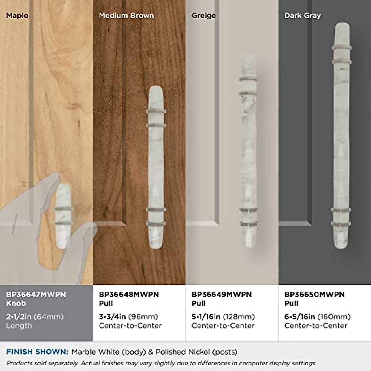 Amerock | Cabinet Knob | Marble White/Polished Nickel  | 2-1/2 inch (64 mm) Length | Carrione | 1 Pack | Drawer Knob | Cabinet Hardware