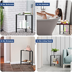 Gyykzz Metal Corner Shower Stool for Shaving Legs, Shower Stool for Inside Shower Waterproof, Bathroom Shower Corner Stool Small Step Stool, Matte Black Shower Foot Stool with Non-Slip Rubber Mat