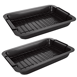 YAYODS 2 Pack Roasting Pan with Rack 11x15 Nonstick Turkey Roasting Pan for Oven, Roasting Pan for Turkey, Chicken, Veggies