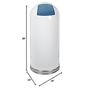 Witt Industries 15DTWH Steel 15-Gallon Standard Dome Top Indoor Waste Receptacle with Galvanized Liner, Round, 35" Height, White