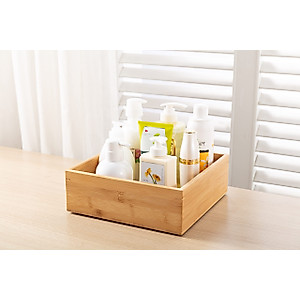 GOBAM Bamboo Tie Box, 4 Compartments - Tie Organizer for Drawer - Storage Box Organizer for Men, Pocket Square, Neck ties, Keys, Tie Clips & Cufflinks - Natural