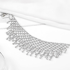 Nicute Festival Rhinestone Choker Full Crystal Necklaces Chain Summer Club Necklace Jewelry for Women (Silver)