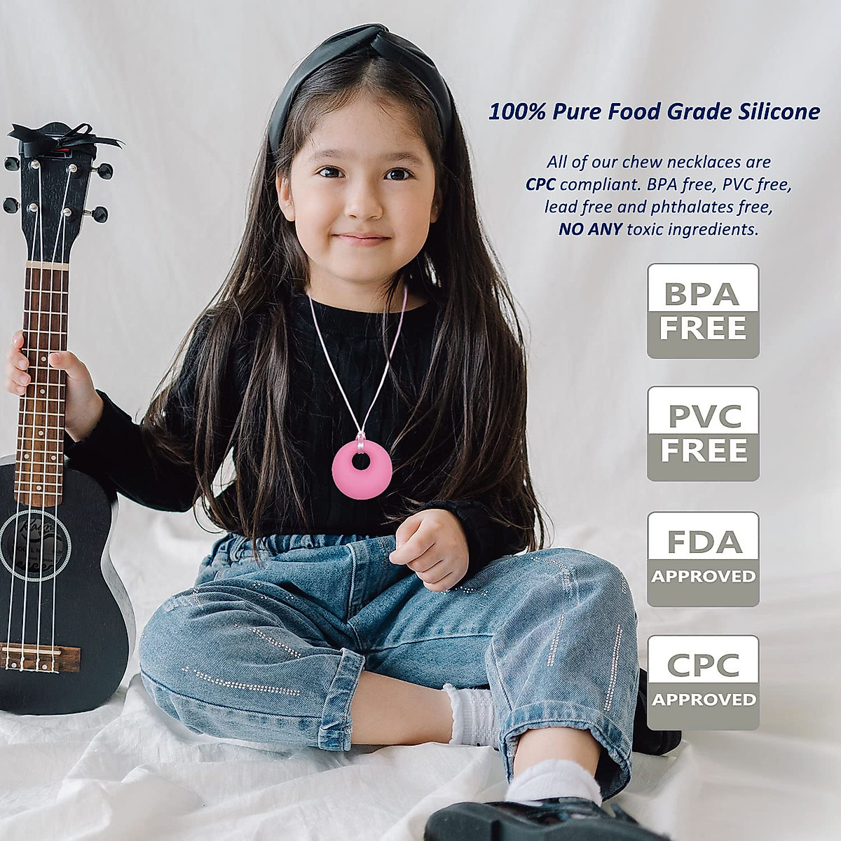 Chew Necklace for Sensory Kids Girls, Chewy Necklace Sensory Chew Toys for Adults with Autism ADHD Anxiety, Silicone Sensory Necklaces for Chewing - 3 Pack