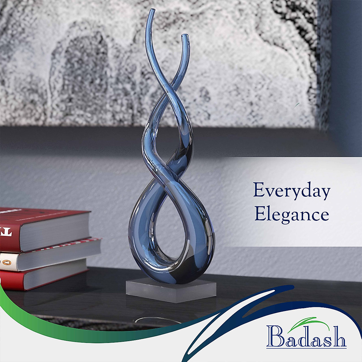 Badash Touch of Blues - Blue Crystal Murano-Style Glass Sculpture - Blue Home Decor Glass Art - 9" Tall Mouth-Blown Glass Wave Sculpture on Crystal Base - Glass Decor Contemporary Home Decor Accent