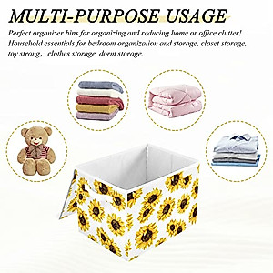 stargrass Foldable Storage Bin Fabric Decorative Storage Box with Lid and Handles,Flower Sunflower Yellow Collapsible Storage Basket 11.8x12.6x16.5 Inch