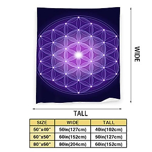 Flannel Blanket,Sheet Blanket,Flower of Life with Stars Spiritual Symbol Sacred Geometry Ancient,Soft Cozy Lightweight Fluffy Fleece Throw,60x80 Inch