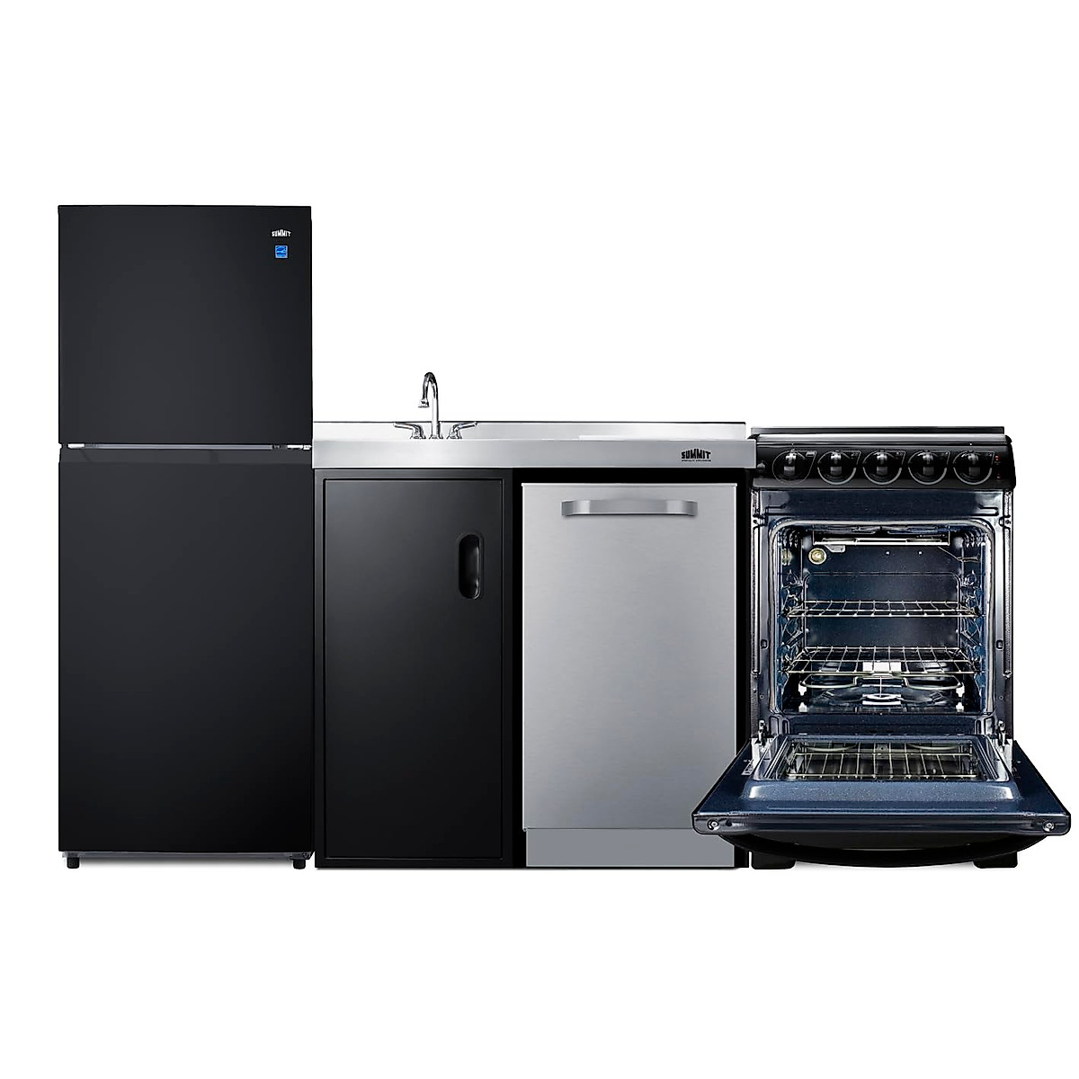 Summit Appliance ACK80HT 80" Wide All-in-One Kitchenette with Electric Range, Dishwasher, Refrigerator, Sink with Faucet, and Storage Cabinet