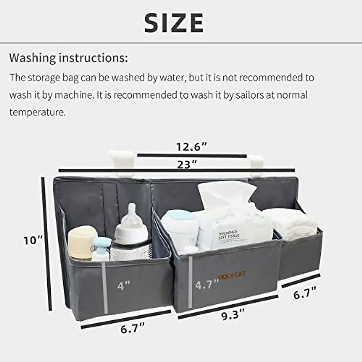 Holy Cat Hanging Baby Diaper Caddy Organizer with Paper Pocket for Changing Table Crib Playard Organization Nursery Organization Hanging Nursery-Grey…