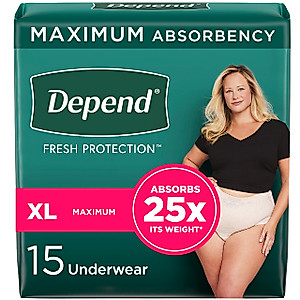 Depend Fit-Flex Adult Incontinence Underwear for Women, Disposable, Maximum Absorbency, Extra-Large, Blush, 15 Count