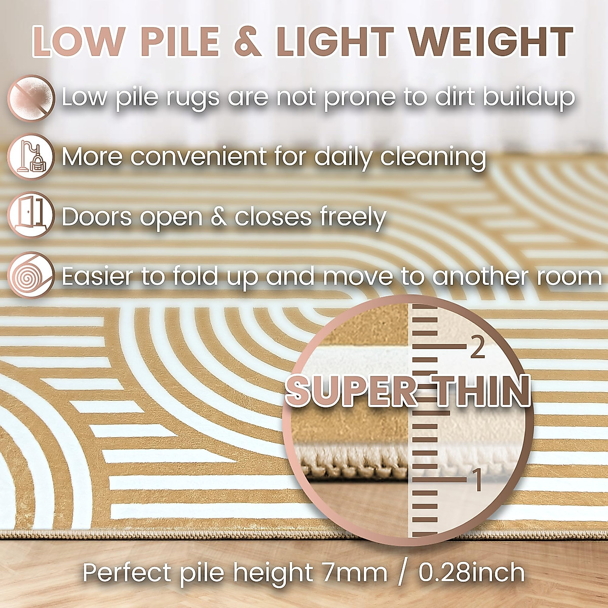 Washable 8x10 Modern Area Rug for Living Room, Brown Minimalist Aesthetic Abstract Boho Large Rugs, Ultra-Thin Low Pile Soft Nonslip Indoor Floor Carpet for Office Bedroom Playroom Classroom Dorm