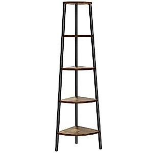 Pipishell Corner Shelf, 5 Tier Bookshelf Bookcase, Industrial Corner Bookshelf Plant Shelf for Bedroom, Living Room, Office, Kitchen, Display Shelf & Storage Ladder Corner Shelf, Rustic Brown