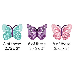 Big Dot of Happiness Beautiful Butterfly - Paper Straw Decor - Floral Baby Shower or Birthday Striped Decorative Straws - Set of 24