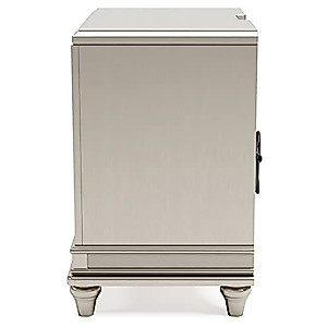 Signature Design by Ashley Chevanna Glam Embossed Diamond-Patterned 2 Drawer Night Stand with USB Charging Ports, Chrome