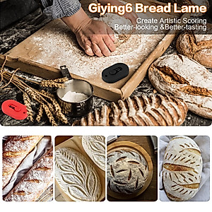 Giying6 Magnetic Bread Lame Dough Scoring Tool,Premium Sourdough Starter Kit,Integrated Push-pull Handle,for Professional Sourdough Baking & Bread Making Tools,contain 5 Razor Blades (Red)
