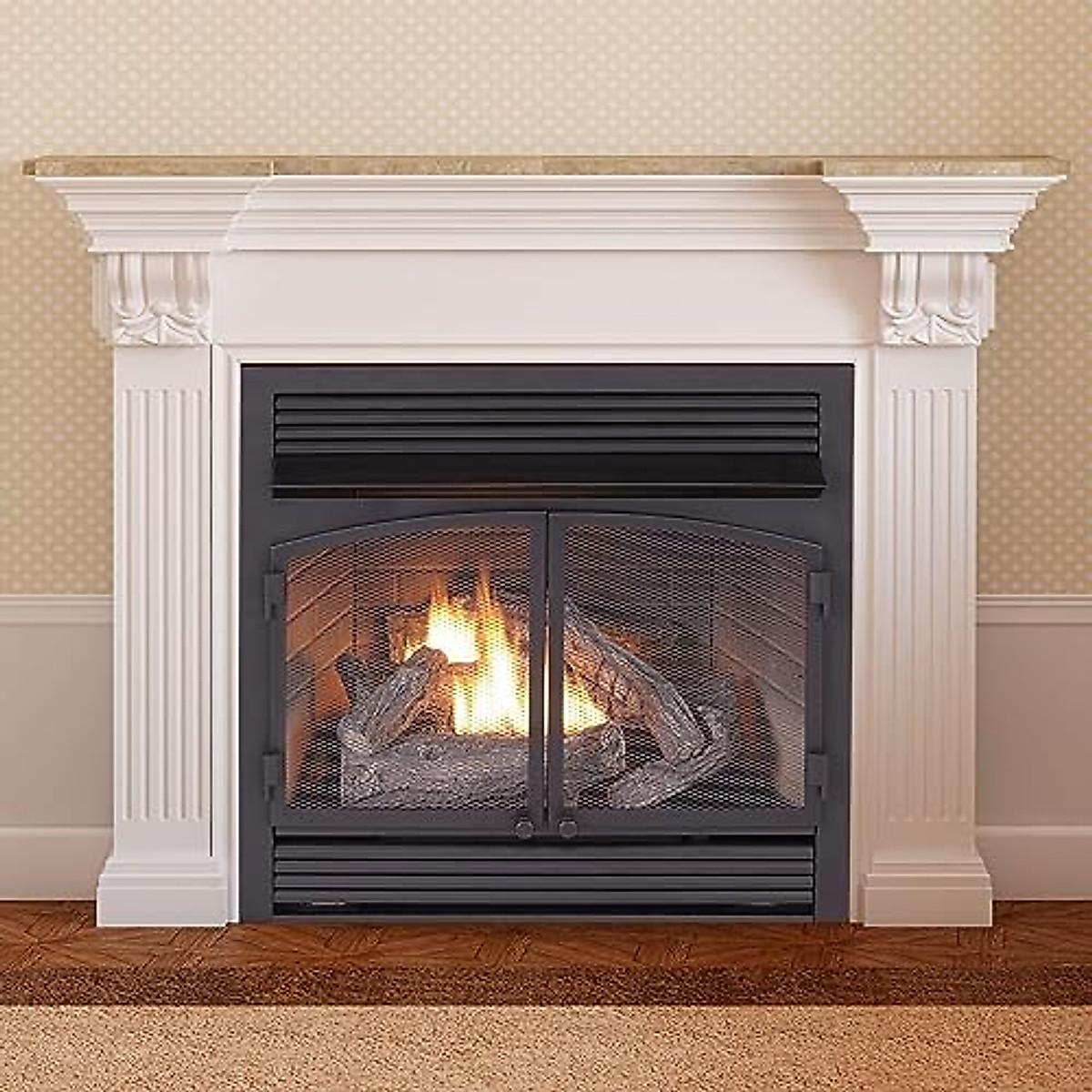 Duluth Forge Dual Fuel Ventless Gas Fireplace Insert, Remote Control, 6 Fire Logs, Use with Natural Gas or Liquid Propane, 32000 BTU, Heats up to 1500 Sq. Ft., Black