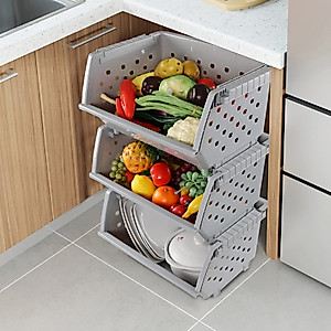 EudokkyNA 4 Pack Stackable Storage Basket, Large Stacking Baskets