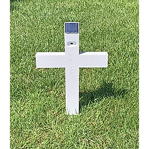 Lighted White Garden Cross, Solar Lighted Cross 13.75 Inches High x 9.75 Inches Wide