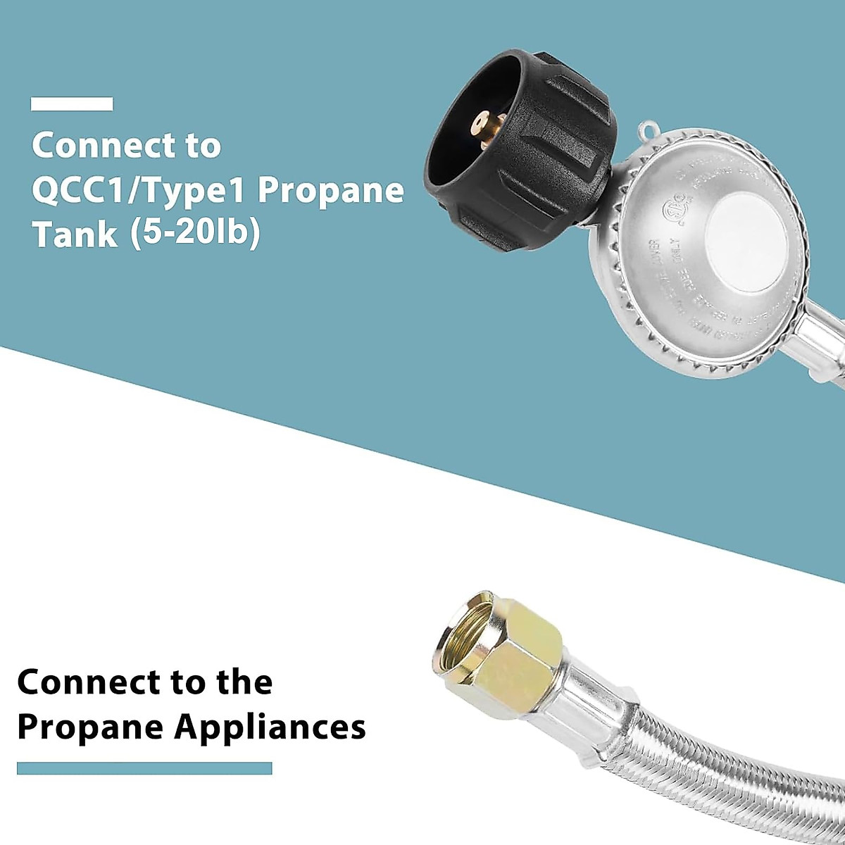 SHINESTAR 6 Feet Propane Regulator and Hose, Fit for Gas Grill, Blackstone 28"/36" Griddle, Propane Fit Pit and More, Low Pressure, 3/8" Female Flare