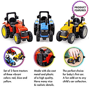Srenta 4 inch Die Cast Pull-Back Monster Tractor, Pullback Farm Tractor, 3, Pack of 3