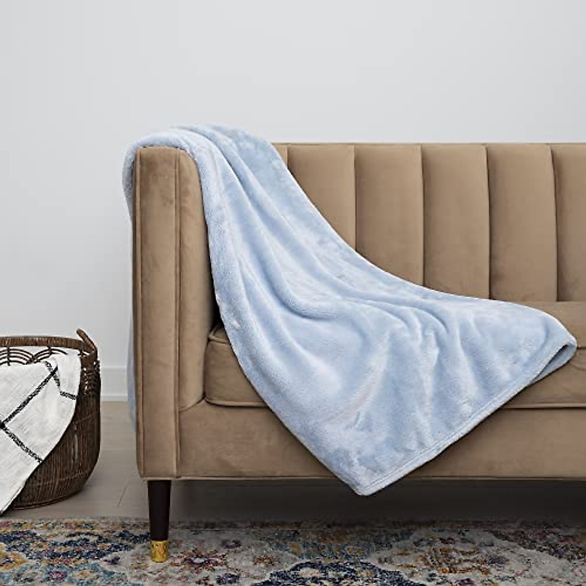 Dwell Studio Throw Blanket- Soft, Decorative Blankets for Bed or Couch, Cozy Throws for Sofa, Plush Light Blue Fleece Throw, 50 inches x 60 inches, with Wood Hanger
