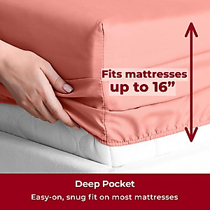 Mellanni Twin Sheet Set - 4-Piece Iconic Collection Bedding, (Including 2 Pillowcases), 16-Inch Deep Pocket, Easy Care, Extra Soft, Cooling Sheets, Brushed Microfiber - Coral